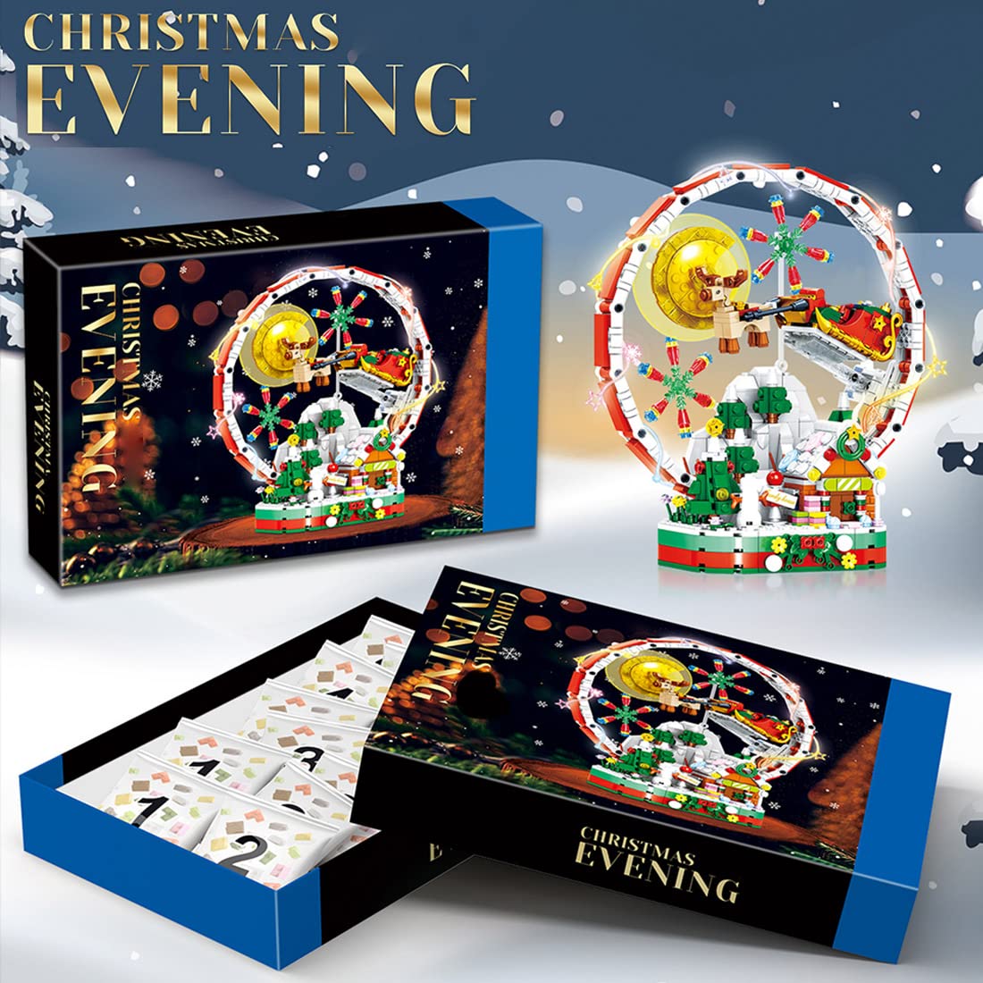Lingxuinfo 878PCS+ Christmas Evening Theme Model Building Blocks Set with Light, 2022 Christmas Decorations House Toys Building Kit, Great for Kids Adults