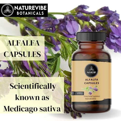 Naturevibe Botanicals Alfalfa Capsules Premium 180 Veg Capsules | 1000mg Per Serving | Nutritionally Abundant | Made with Pure Herb Alfalfa Powder