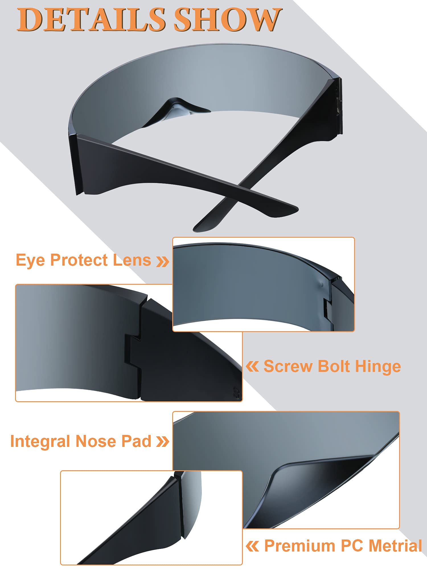 Honoson 6 Pieces 80s Futuristic Cyclops Visor Sunglasses with Semi Translucent Back to Future Inspired Costume Futuristic Wrap Visor Sun Glasses for Men Women Cyclops Futuristic Style
