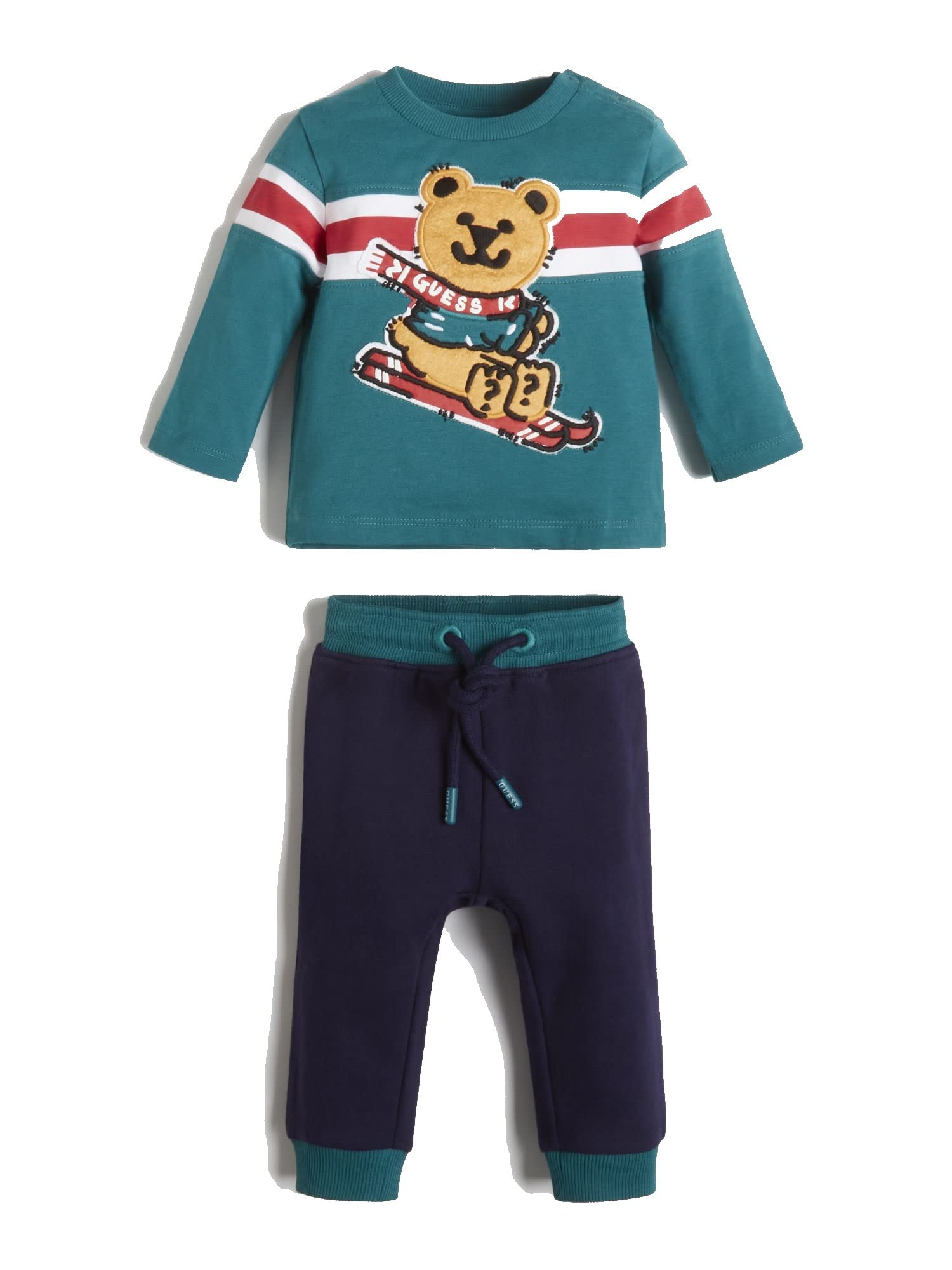 GUESS Infant Boys Organic Cotton Jersey Embroidered Logo T-Shirt And Terry Jogger 2 Piece Set, Pop Green, 24M
