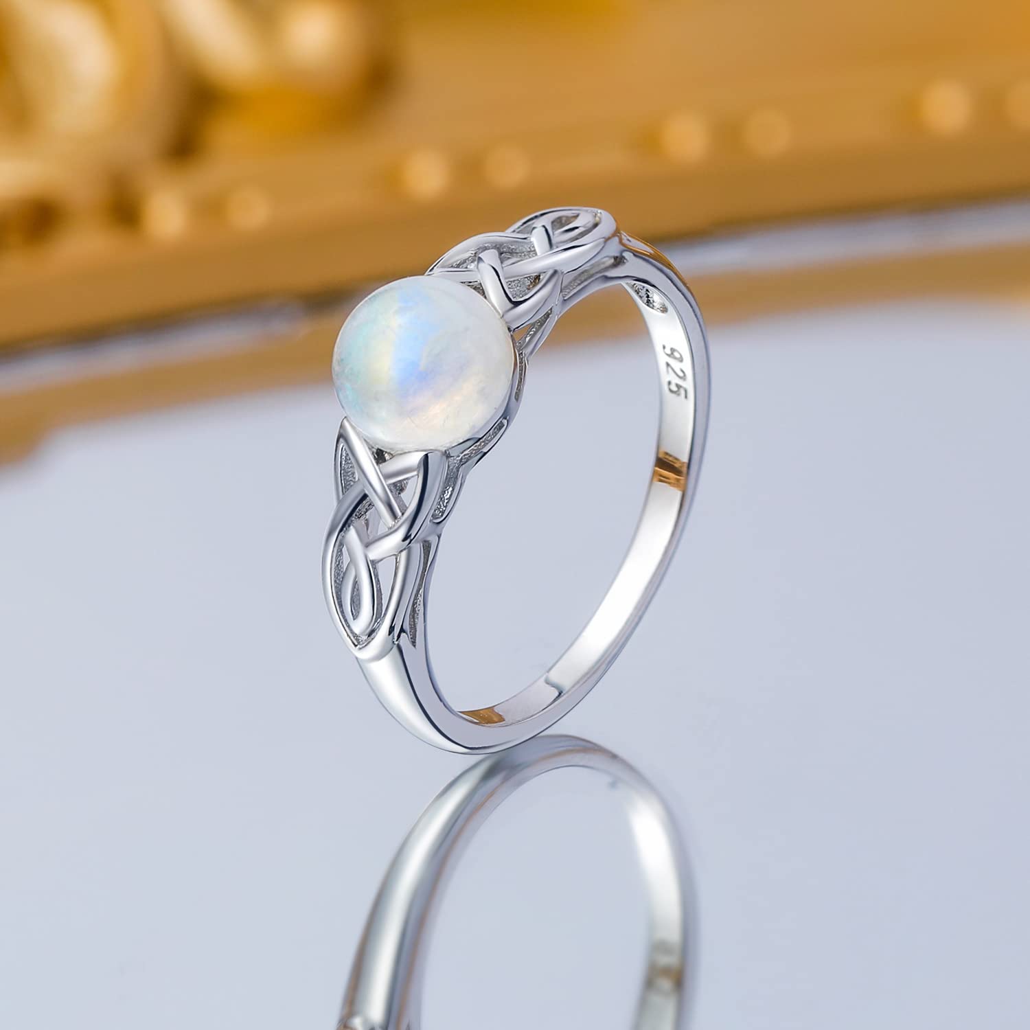 Gemsme 18K White Gold Filled 925 Sterling Silver 7.00mm Moonstone Victorian Style Solitaire Ring for Women (5)