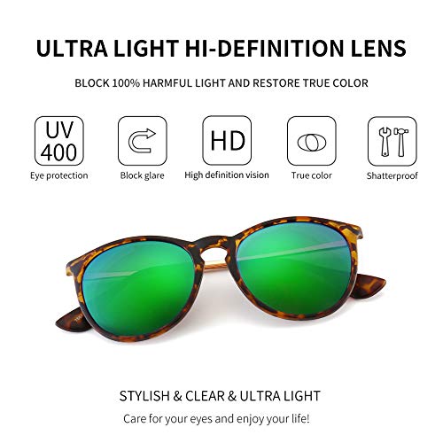 SUNGAIT Vintage Round Sunglasses for Women Men Classic Retro Designer Style (Amber Frame(Matte Finish)/Green Lens)