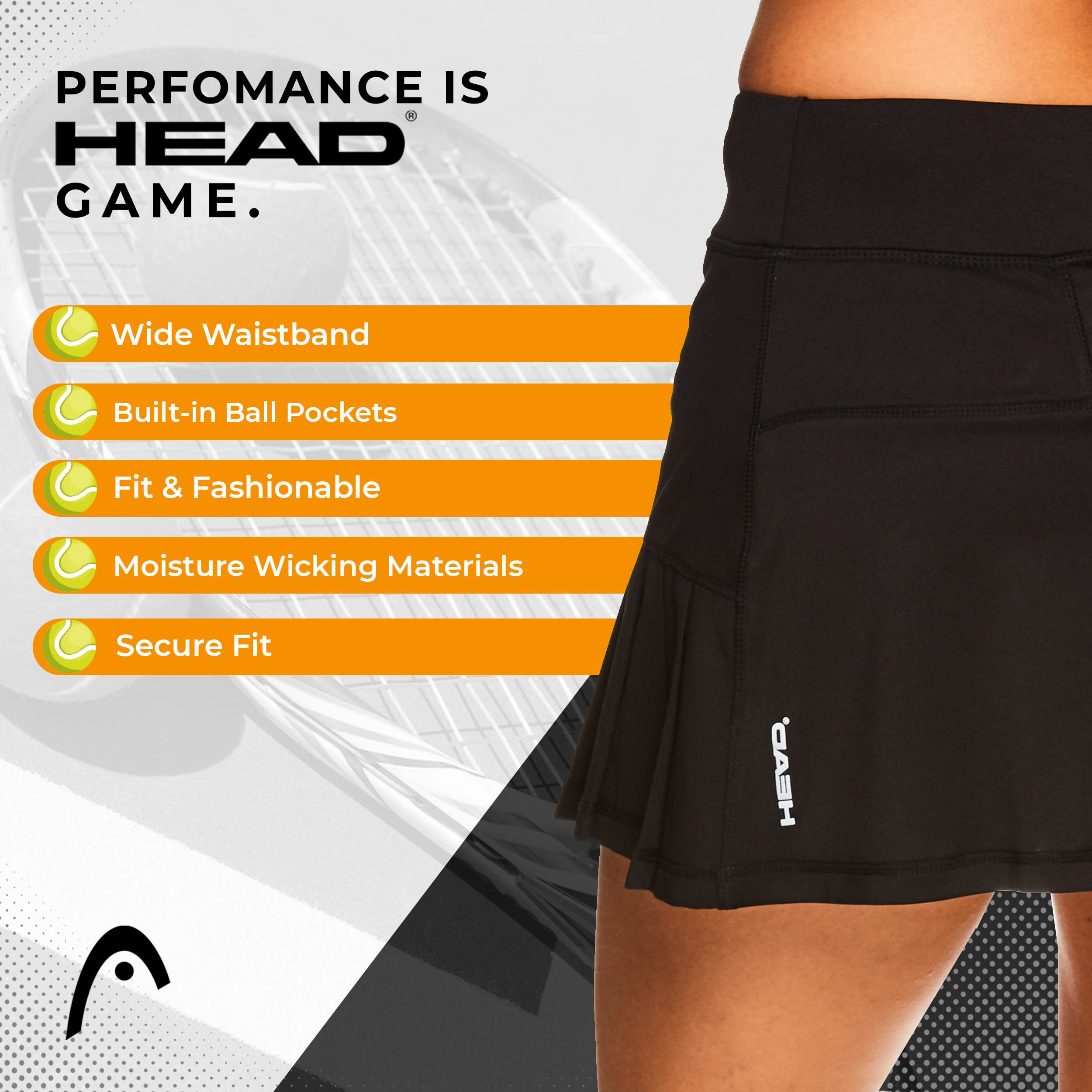 HEAD Tennis Skirt for Women - Athletic Running Workout and Golf Skort with Pockets - Fresh Silver Sconce Heather, Medium