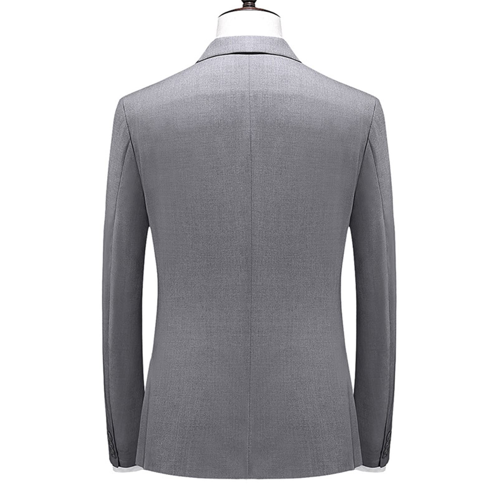 Men's Slim Fit Double Breasted Jacket Slim Fit Business Daily Prom Blazer Peak Lapel Groom Wedding Party Suit Coat (Grey,Large)