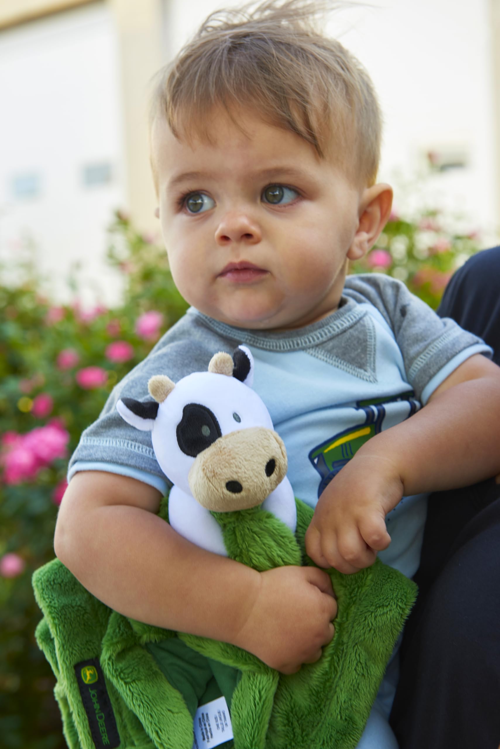 John Deere Baby Cuddle Snuggle Security Blanket Boy Girl Farm Animal Cow Pig Chick, GREEN