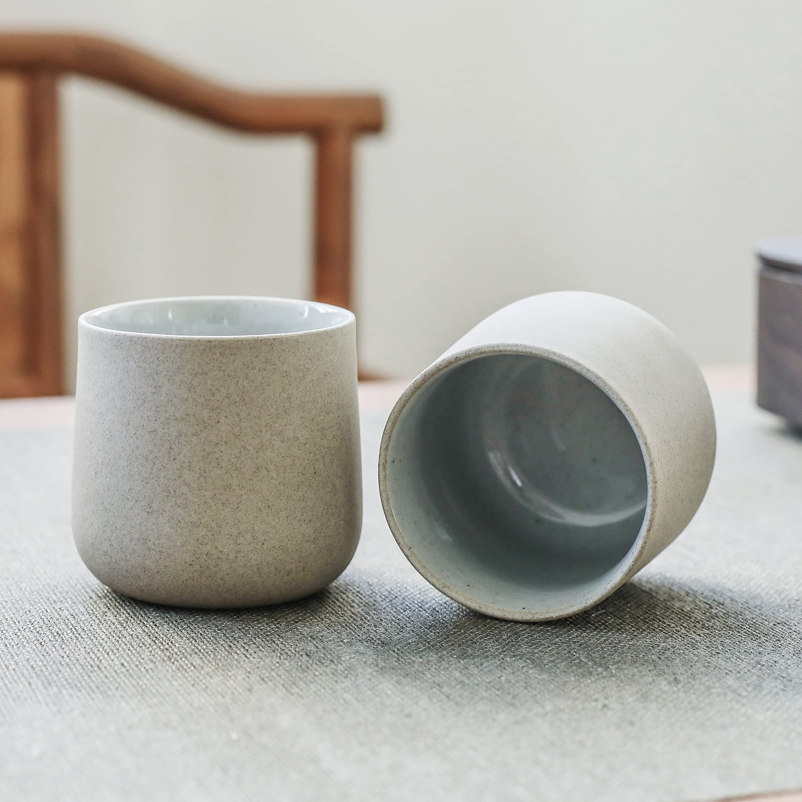 TEANAGOO Japanese Tea Cups, Chinese Tea Cup, 7.2Oz / 205 Ml, Ceramic Tea Cup for Adults, Ceramic Cups no Handles, Japanese Cups, Asian Tea Cups Matcha Cup, Darker Grey, 4 Pcs/Box, H4
