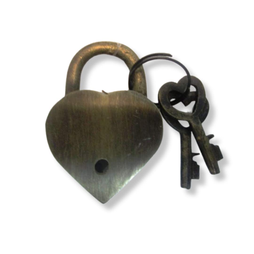 Home - Garden Brass Padlock - Lock with Keys - Working - Brass Made - Type : Small Heart - Brass Finish (51)