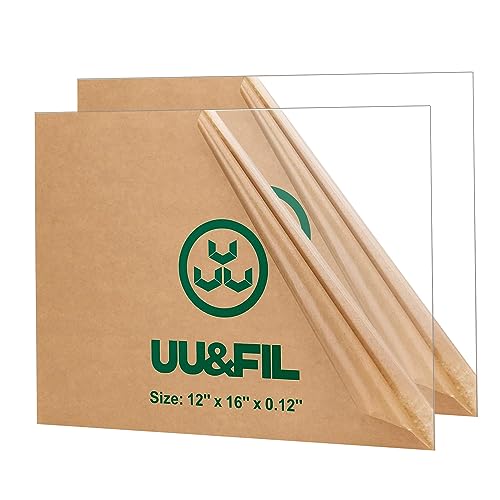 UU&FIL Clear Acrylic Sheets 12" x 16", 2 Pack 1/8 Inch Thick Clear Cast Plexiglass Sheets for DIY Display Projects, Painting, Photography, Tag - Cut to Size