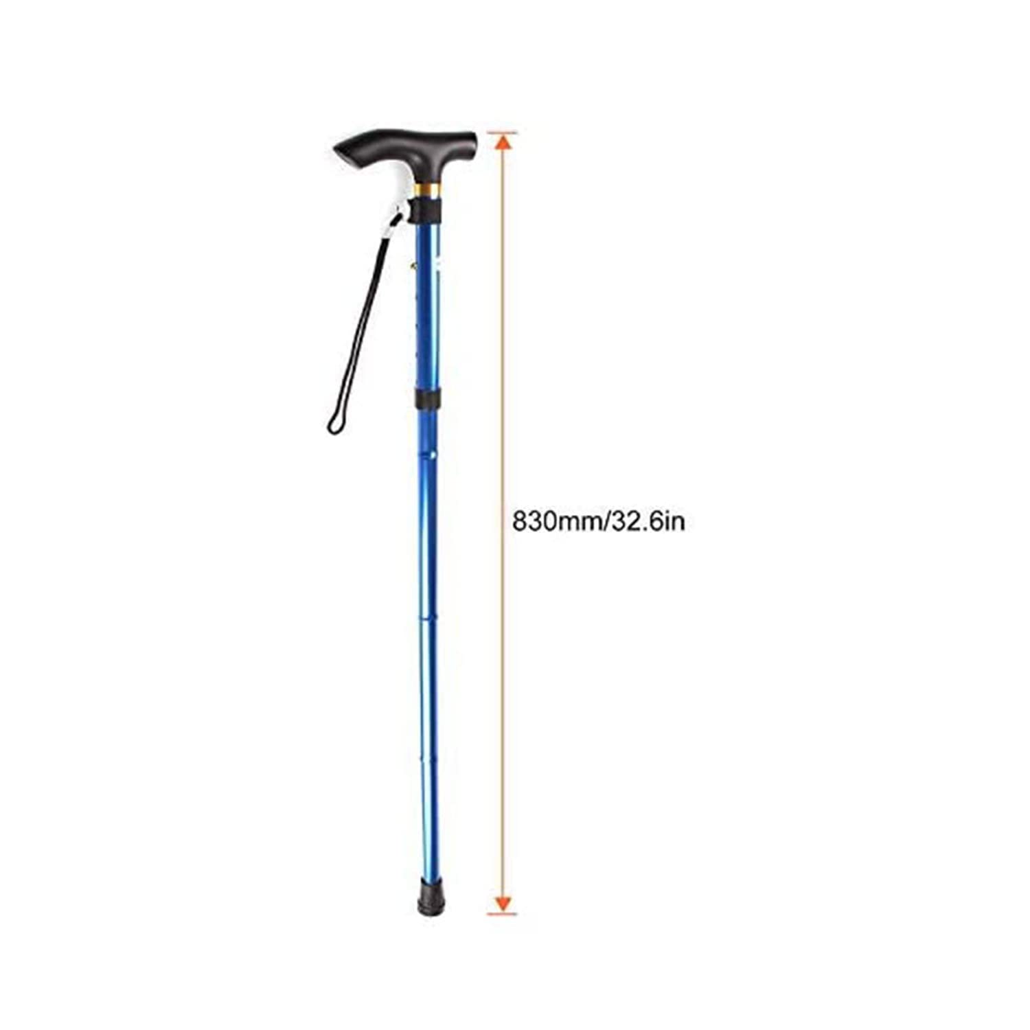 Folding Walking Stick, 32~36 Inch Adjustable Cane Aluminum Metal Collapsible Ergonomic Handle Lightweight Quick Locks Trail Poles for Hiking Trekking Travel (Blue)