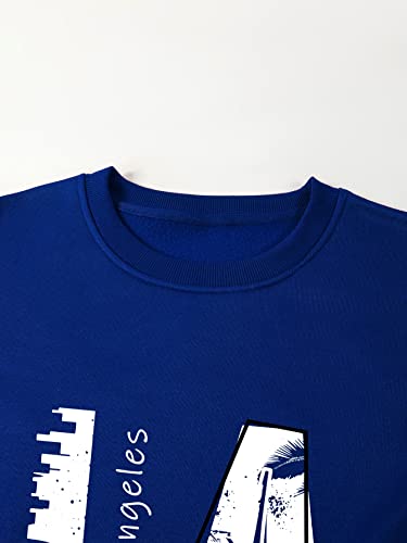 SOLY HUX Men's Graphic Crewneck Sweatshirts Letter Print Long Sleeve Pullover Casual Vintage Tops Royal Blue Letter L