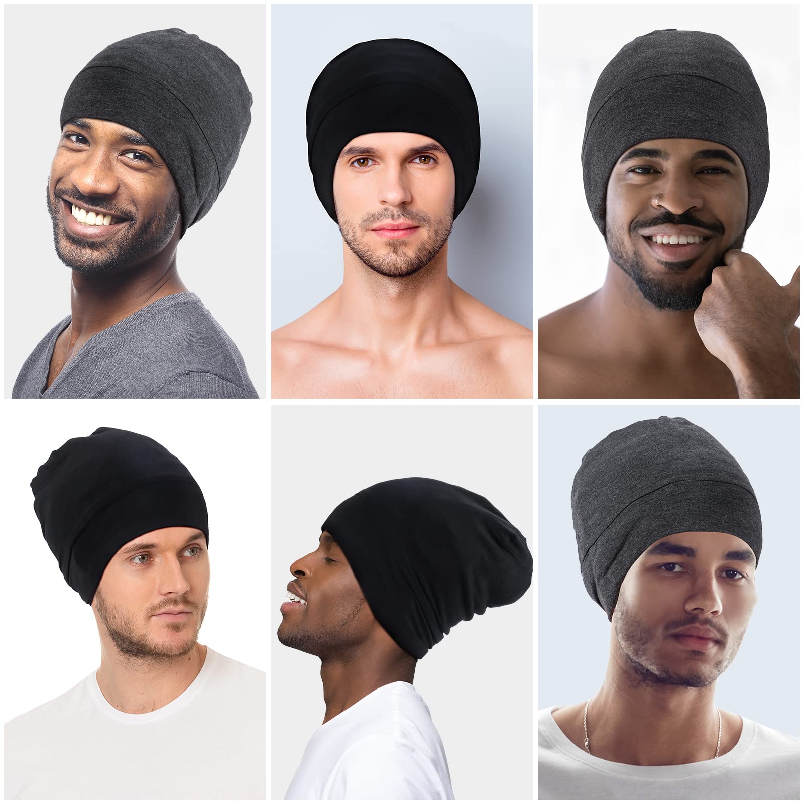 Kenllas Large Sleeping Bonnet for Men - Winter Adjustable Double Layer Silk Satin & Bamboo Cotton Cap for Dreadlock Braid Hair Care Black