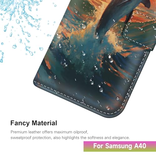 Elgzigok Wallet Case Suitable for Samsung Galaxy A40 with Dolphin-aa578 Pattern TPU Multiple Card Slots Protective Case with Magnetic Buckle Multicolor