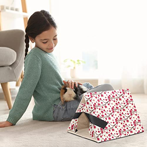 Y-DSIWX Guinea Pig House Bed, Rabbit Large Hideout, Small Animals Nest Hamster Cage Habitats Beautiful Cherry Blossom Pattern Pink