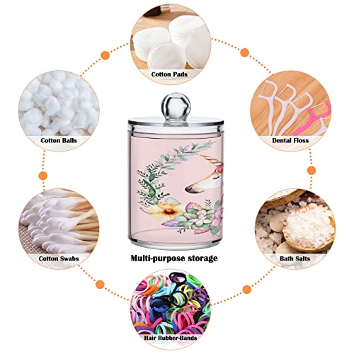 Kigai Unicorn Flower Pink Qtip Holder Dispenser - 14OZ Clear Plastic Apothecary Jars Food Storage Jar with Lids Bathroom Canister Organizer for Coffee, Tea, Candy, Floss (2Pack)