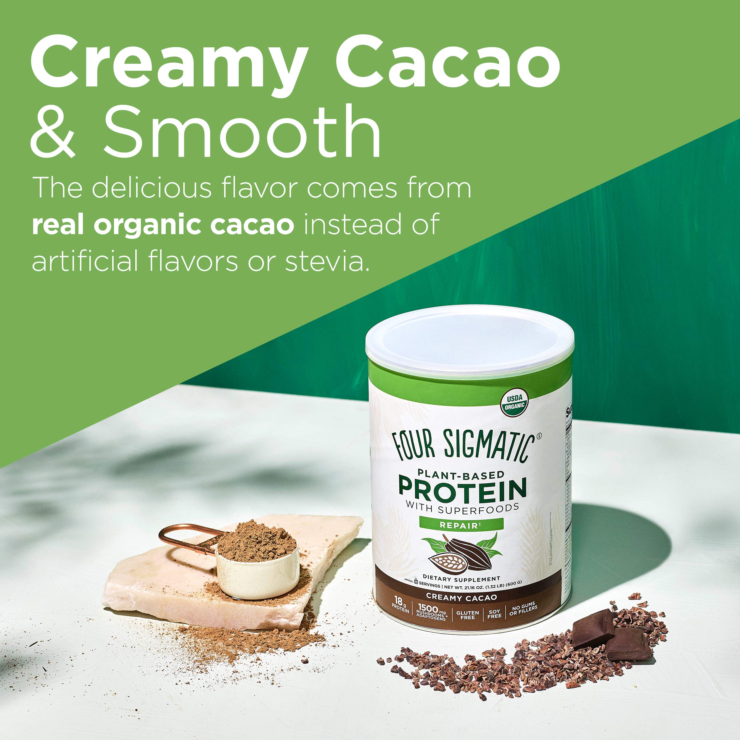 Four Sigmatic Vanilla and Cacao Protein Bundle Organic Plant-Based Protein Powder with Lion’s Mane, Chaga, Cordyceps | Clean Vegan Protein Elevated for Brain Function and Immune Support