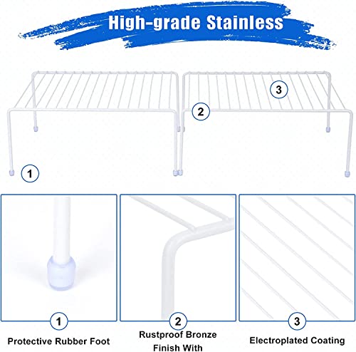 yaenoei Set of 6 - Kitchen Storage Shelf Rack (13.1 x 10.2 Inch)/Plastic Feet - Medium - Steel Metal - Rust Resistant Finish - Cups, Dishes, Cabinet & Pantry Organization - Kitchen (White)
