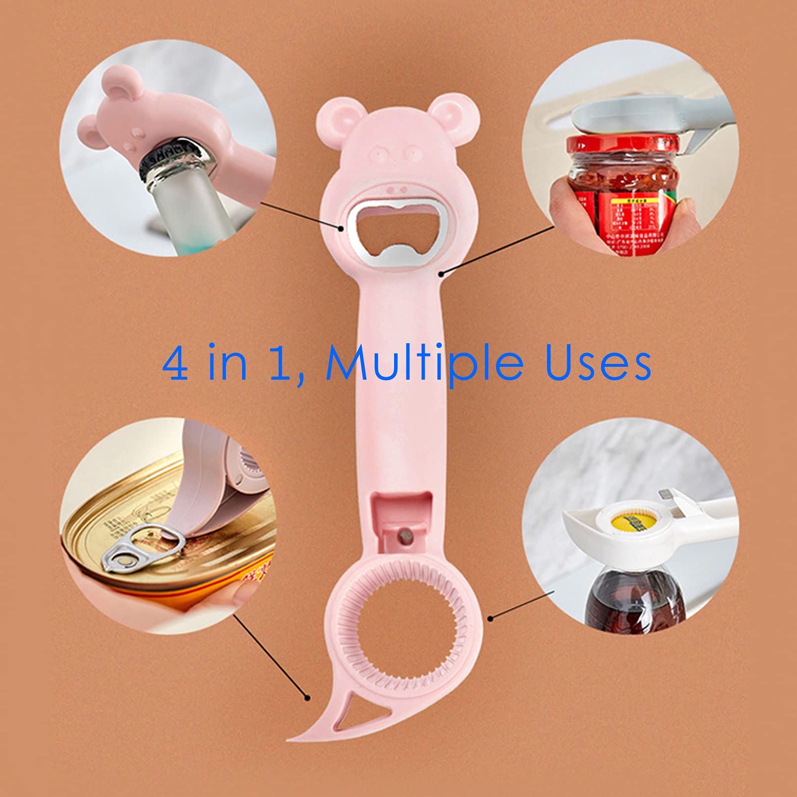 Jar Opener,4 in 1 Multi Function Can Opener Bottle,Multi Kitchen Tool for Jelly Jars,Wine,Beer and other,Bottle Opener to Protect the Nail Use for Children, Elderly and Arthritis Sufferers.(purple)