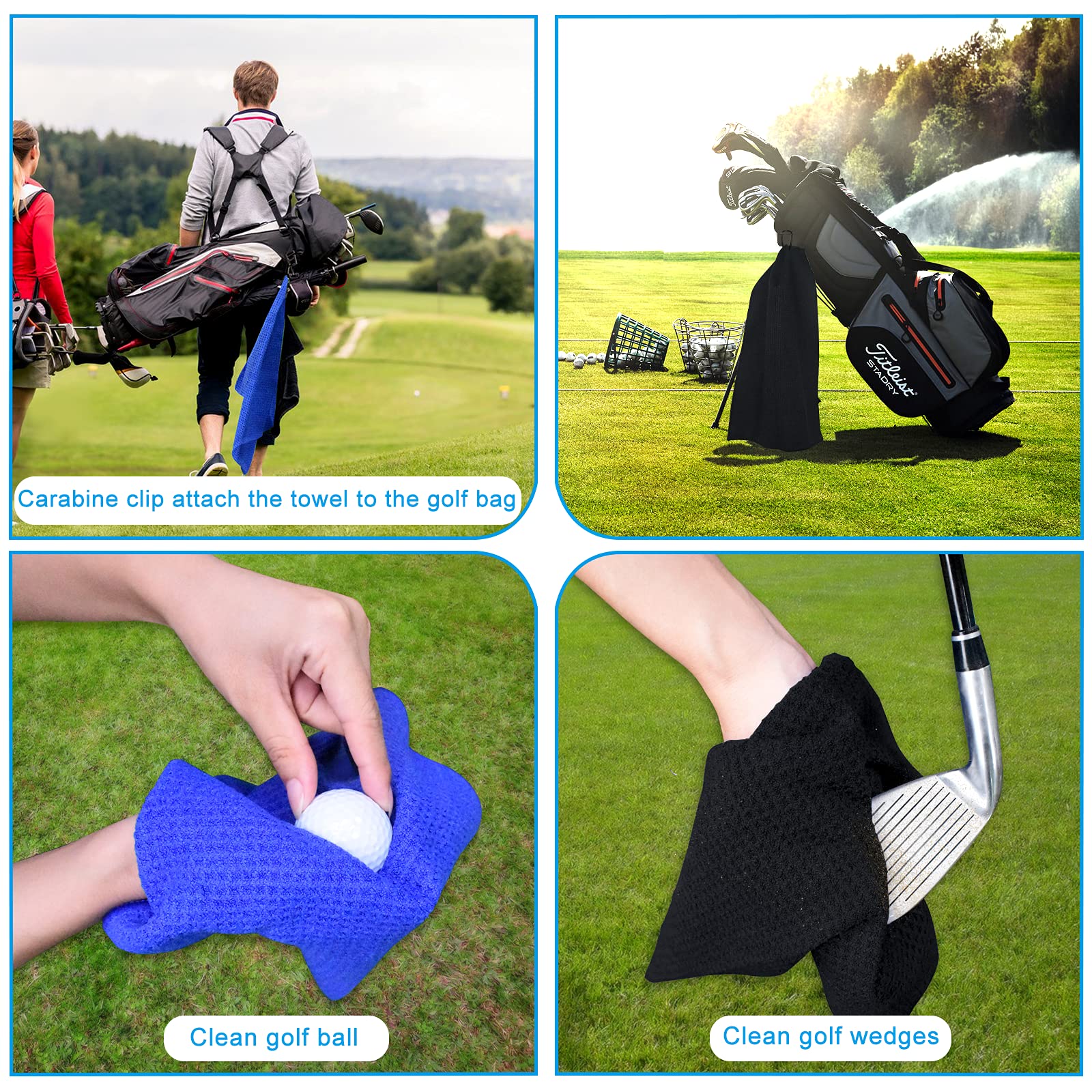 Golf Towel Golf Club Cleaning Kit, Microfiber Waffle Pattern Golf Towel with Carabiner Clip, Golf Brush Tool with Club Groove Cleaner, Cooling Towel, Golf Divot Tool, Golf Tees Golf Accessories