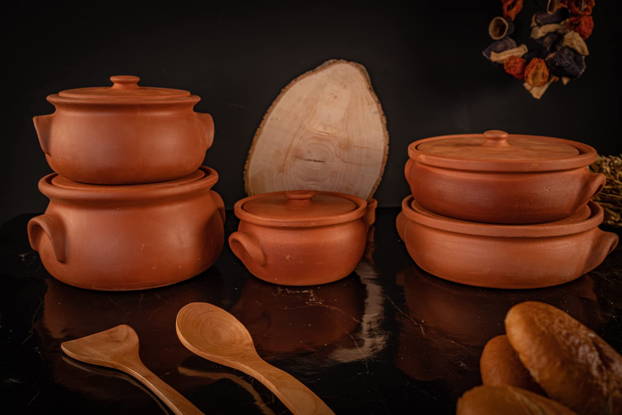 LUKSYOL Handmade Moroccan Clay Pots with Lids | Versatile Cookware Set for Authentic Cooking | Terracotta & Safe