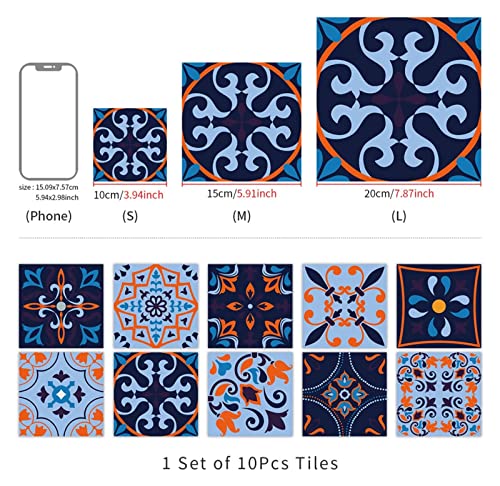 Tile Stickers Pattern Orange Blue Stick on Tiles Bathroom PVC Self Adhesive Wall Tiles Kitchen Stick on Wall Tiles Waterproof Peel and Stick Floor Tiles Self Adhesive Tiles for Walls