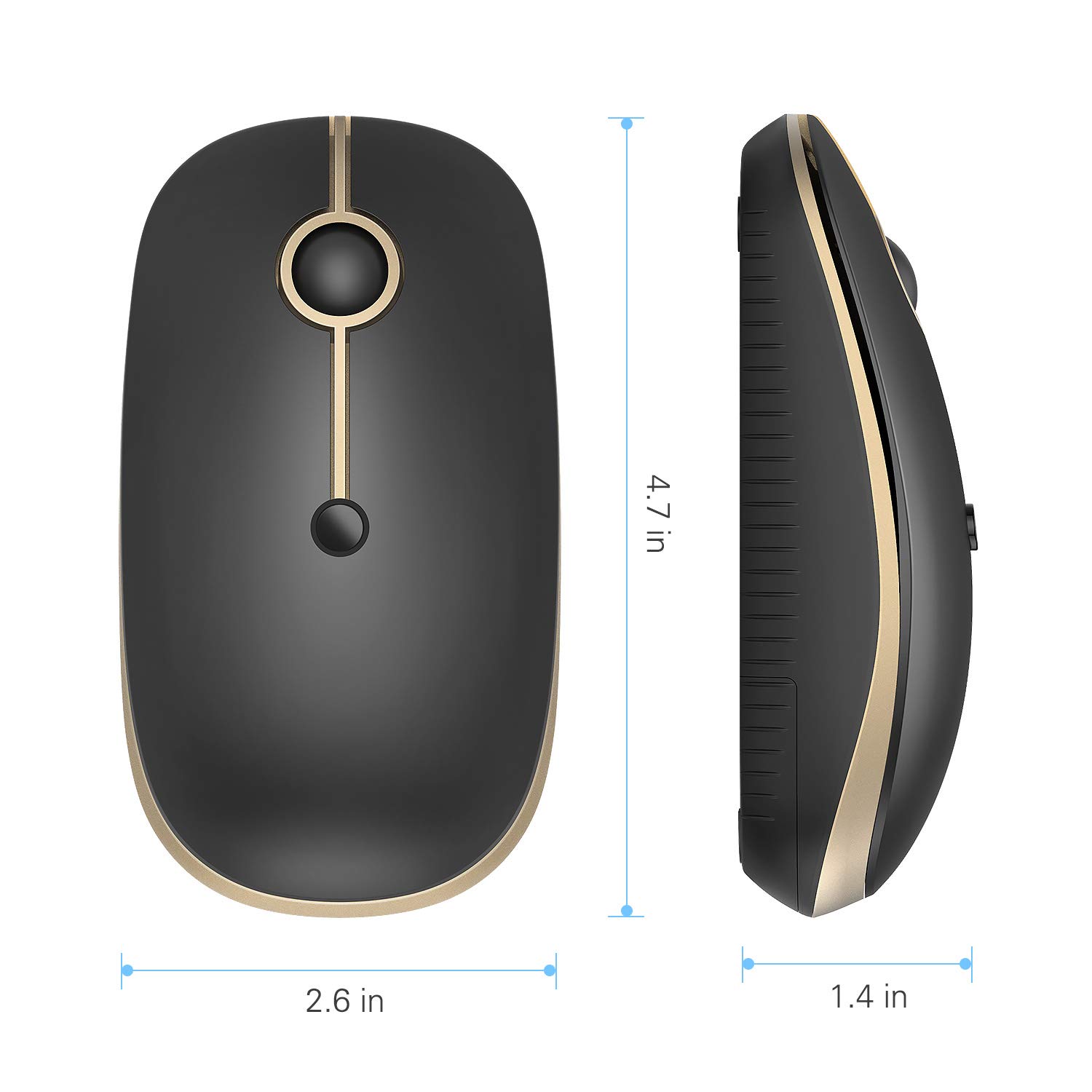 TechGarden Wireless Bluetooth Mouse, Dual Mode (Bluetooth 4.0 + USB) Silent Bluetooth Wireless Mouse with USB Nano Receiver, 3 DPI Levels for MacBook, Laptop, PC, Tablet - Black & Gold