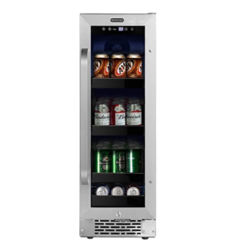 Whynter BBR-638SB Stainless Steel 12 inch Built Undercounter Beverage Refrigerator with Reversible Door, Digital Control, Lock and Carbon Filter, 60-Can