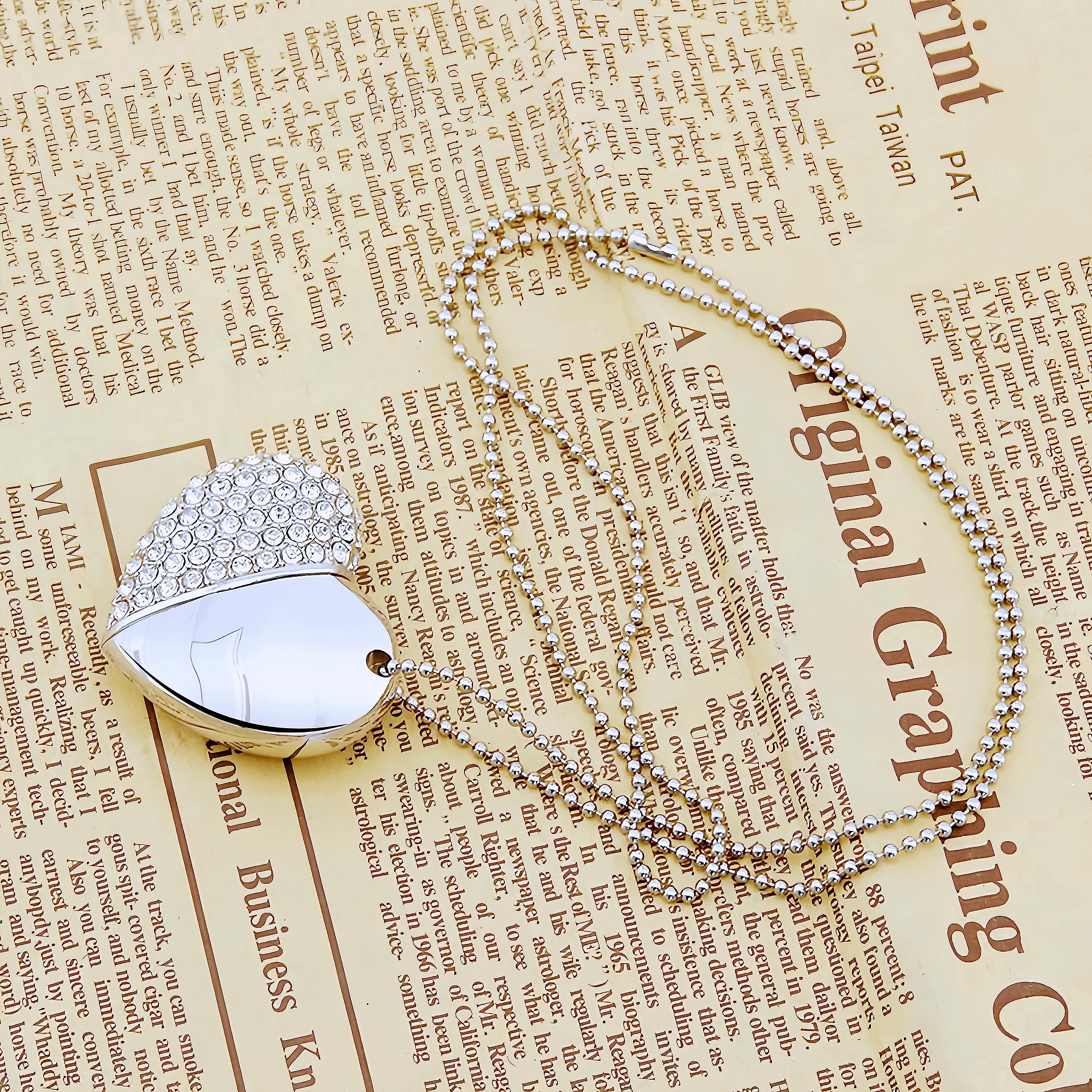 EcooDisk 128GB USB 3.0 Flash Drive Diamond Heart with Necklace Memory Stick High Speed Thumb Drive Jump Drive Data Storage Silver