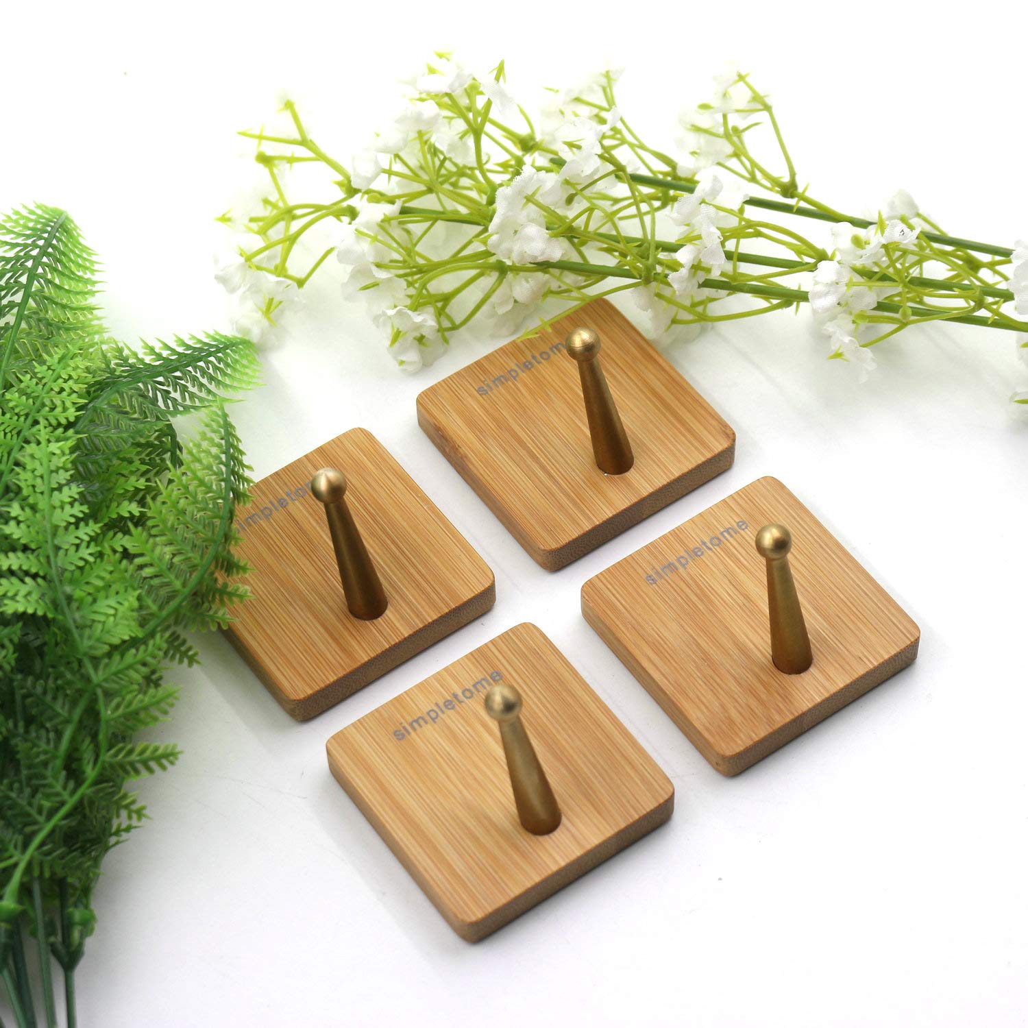 simpletome Adhesive Hooks Heavy Duty Strong Tape + Bamboo + 100% Copper Hanger