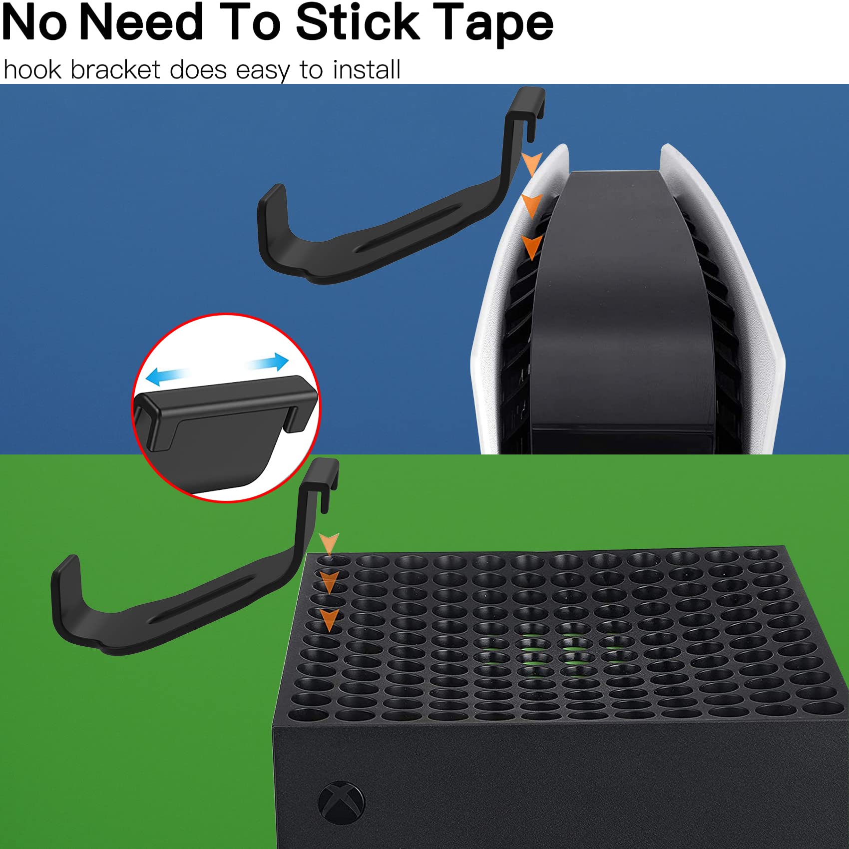 Headphone Stand & Gamepad Controller Hanger Holder(2 Pack) for PS5, Xbox Series X, Xbox Series S, Screwless Hook Stand Accessories - Black