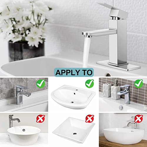Herogo Brushed Nickel Bathroom Faucet, Stainless Steel Bathroom Sink Faucets with Brass Pop-up Sink Drain Stopper & Deck Plate 1 or 3 Hole, Single Handle RV Lavatory Faucet with 2 Water Hoses