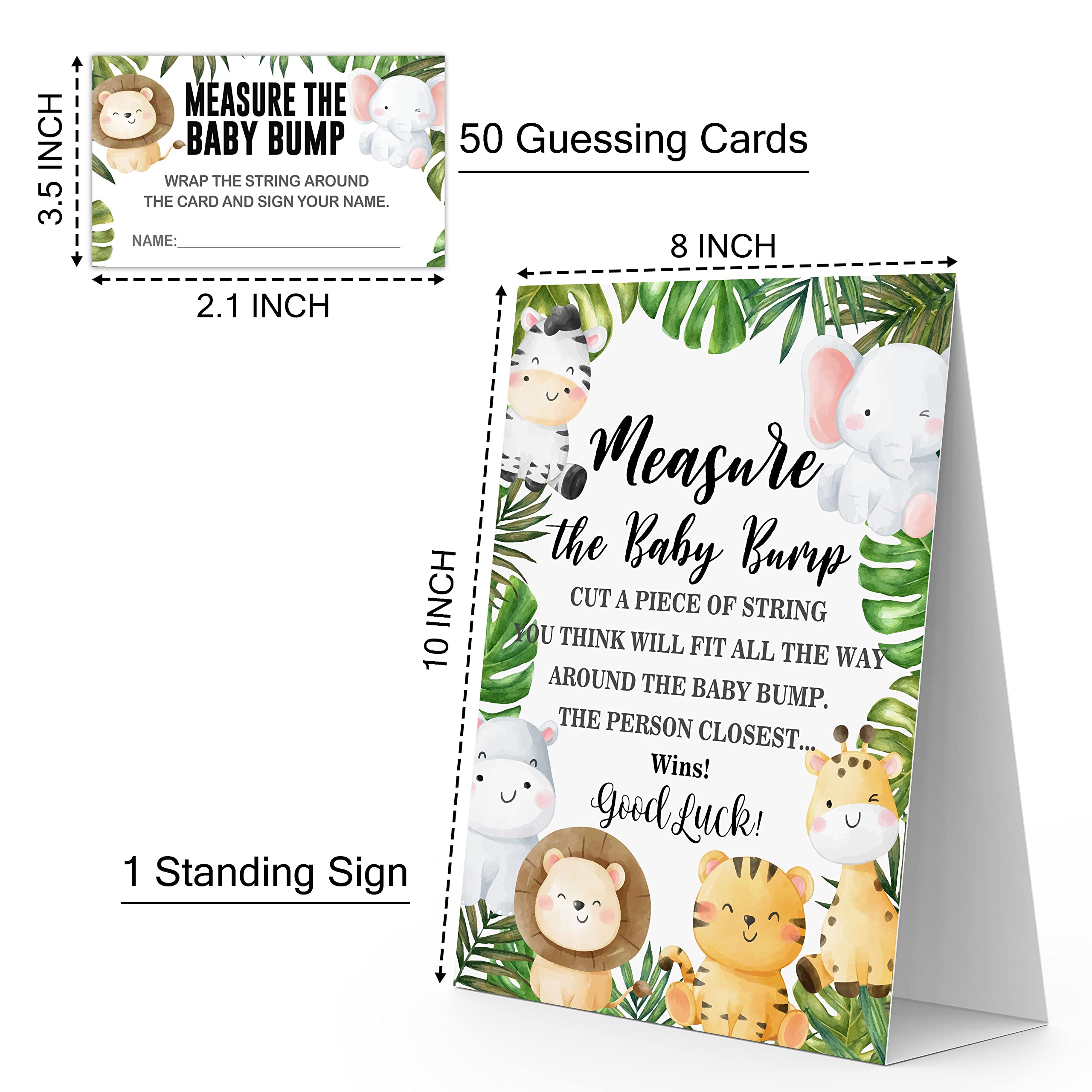 mermermu Measure Mommy's Belly Game, Jungle Animal Theme 1 Sign & 50 Guess Cards Kit