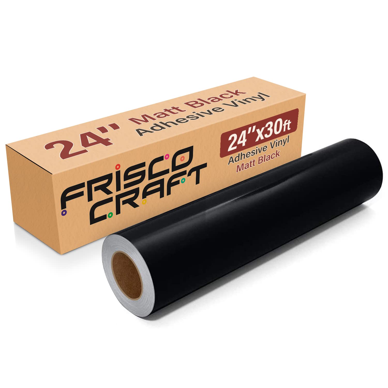 Frisco Craft Matte Black Permanent Vinyl - Black Vinyl Roll - Permanent Outdoor Vinyl, Water & Weather-Resistant with Siliconized Backing - Adhesive Vinyl, Matte Black (24" x 30ft)