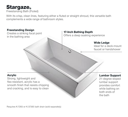 KOHLER K-6367-0 Stargaze 72-Inch x 36-Inch Freestanding bath with fluted shroud and center drain, White