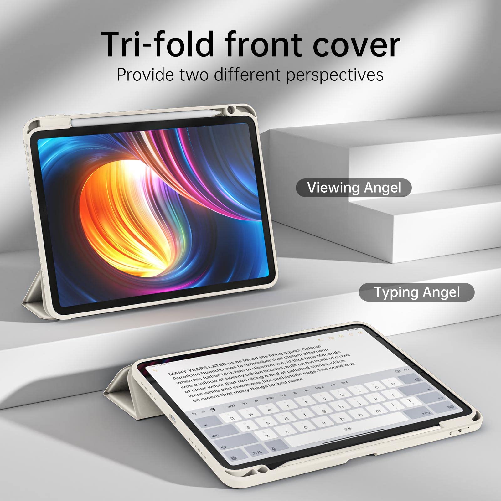 iPad 10th Generation Case 2022 with Pencil Holder,iPad Case 10th Gen Slim Smart Trifold Cover with Clear Back Shell,10.9 Inch iPad 10 Case, Auto Sleep/Wake(White)