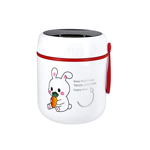 Yanglonghui Thermos with Foldable Spoon, Stainless Steel Thermal Food Container Soup Cup Leak Proof Insulated Lunch Box Hot Cold Food for Office Picnic Travel (White)