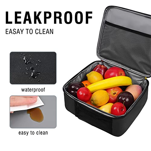 Insulated Lunch Box for Men Adults Portable Lunch Bag Women with Water Bottle Holder Reusable Lunch Tote Bag Soft Lunch Container Leak-proof Cooler Bag for Work Office Picnic, Black and White