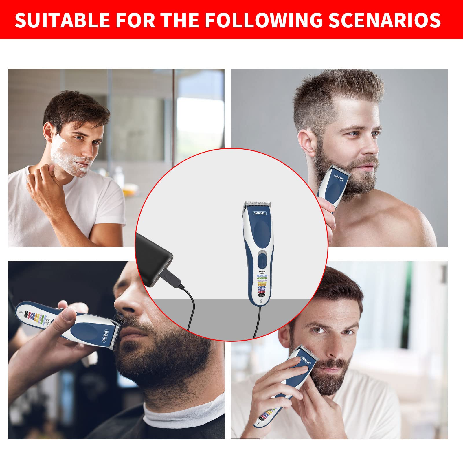 MEROM Charger cable Compatible with Wahl Colour Pro 9649 Cordless Clipper Shaver Power Supply Trimmer Power Cord