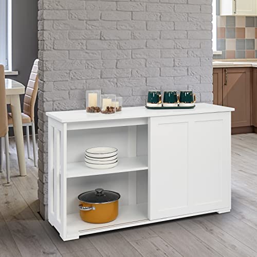Kitchen Sideboard Buffet Storage Cabinet with 2 Sliding Doors and Adjustable Shelf, Wooden Cupboard Server Buffet Console Table, Stackable Sideboard Cabinets Storage for Dining Room Entryway, White