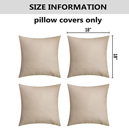 Home Brilliant Linen Pillow Covers Waterproof Outdoor Pillows for Patio Pillow Covers for Couch, 18 inch, 45 cm, 4 Pcs, Light Linen