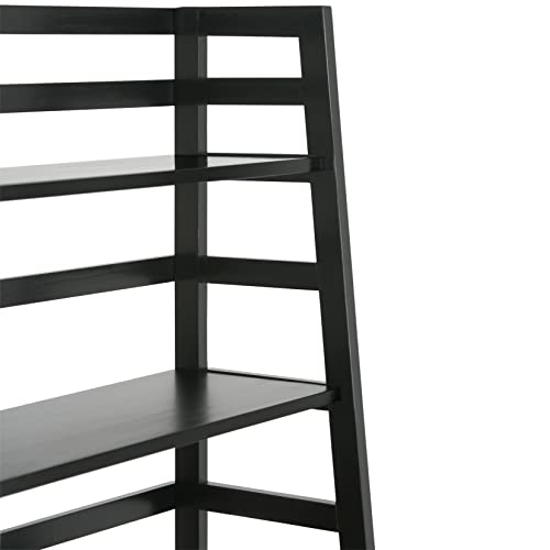 SIMPLIHOME Acadian SOLID WOOD 30 Inch Transitional Ladder Shelf Bookcase in Black, For the Living Room, Study Room and Office