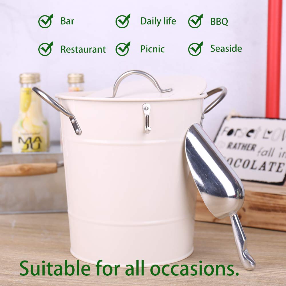 Home by Jackie Inc T586 Cream 4L Metal Double Walled Ice Bucket Set with Lid and Scoop
