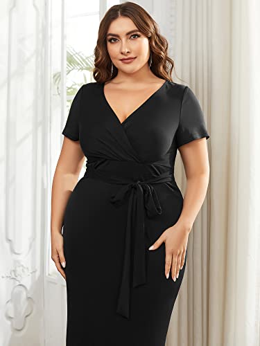 Ever-Pretty Women's Short Sleeves Bodycon Plus Size Semi Formal Dresses for Women Black 2XL
