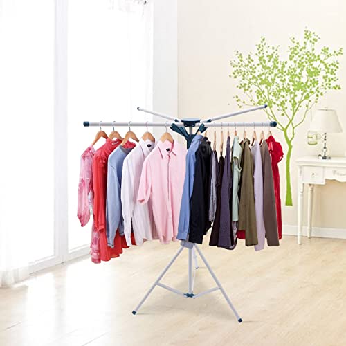 LOHISHILO 2in1 Foldable Clothes Stand Hanger, Drying Rack Adjustable Height Coat, for College Dorms, Camping, Apartments, Hotels, Laundry Rooms, Boutiques, Studios, Blue