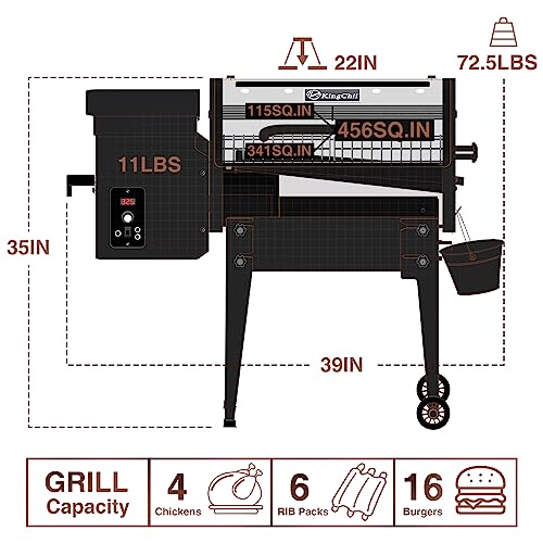 KingChii 2023 Upgrade Portable Wood Pellet Grill + Cover Multifunctional 8-in-1 BBQ Grill with Automatic Temperature Control Foldable Leg for Backyard Camping Cooking Baket,456 sq in Golden Orange
