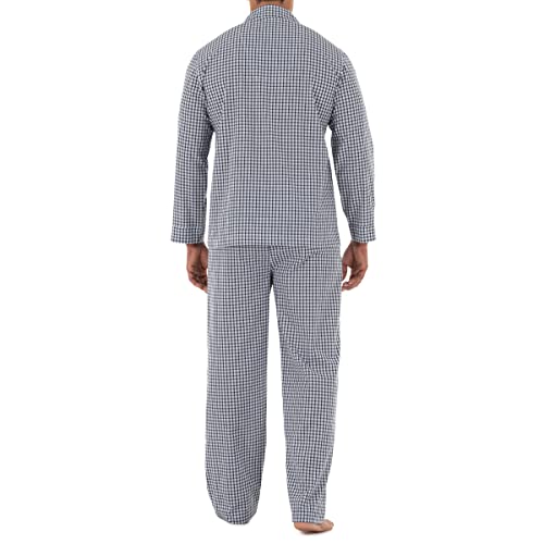 Fruit of the Loom mens Long Sleeve Broadcloth Pajama Set, Navy/White Check, Large US