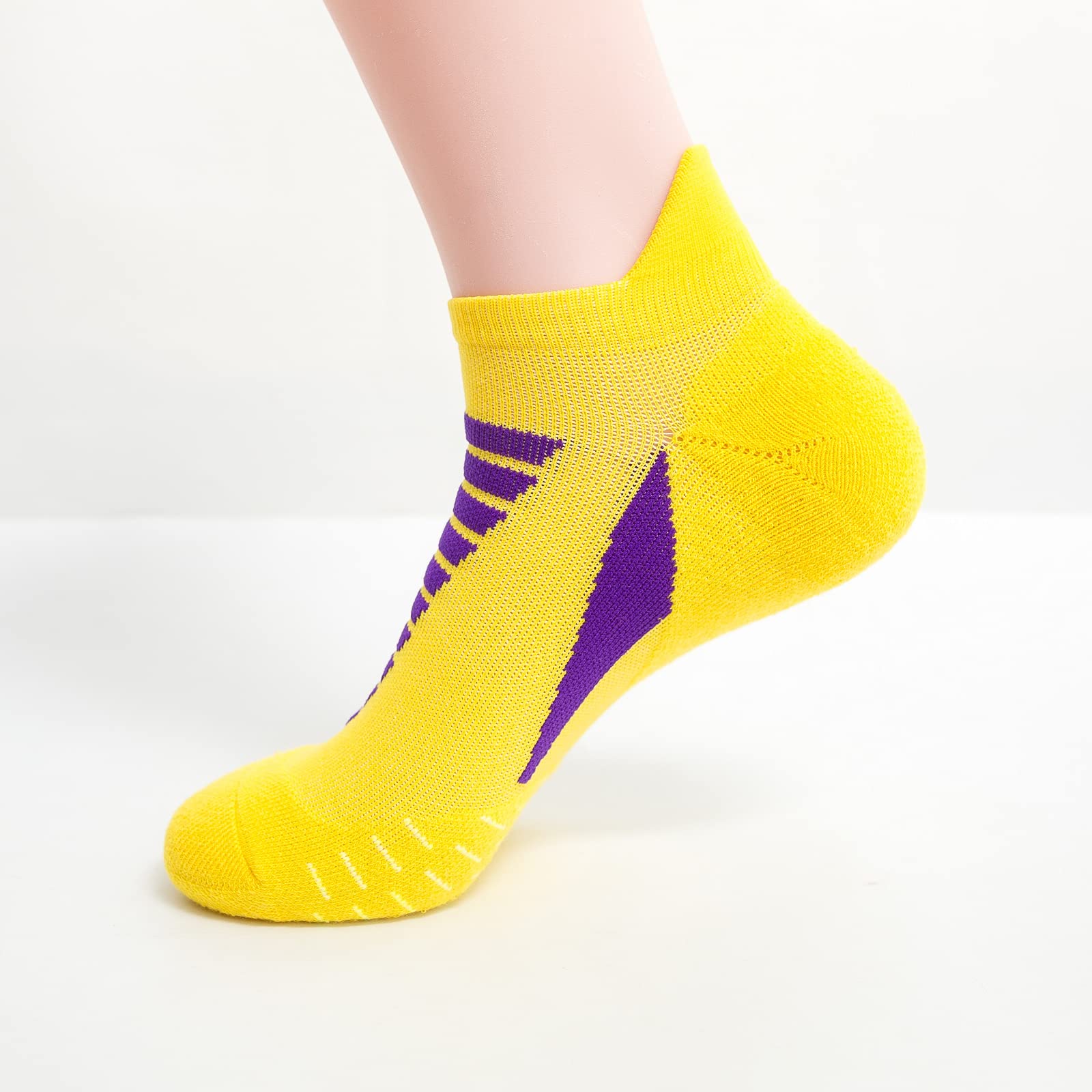 FOOT AMAZING Men’s Athletic Socks Low Cut Cushion Compression Coolmax Running Socks Breathable Comfort for Sports (A-Yellow)