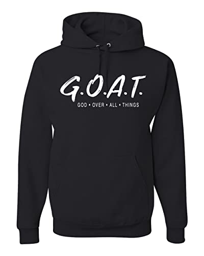 Wild Bobby GOAT God Over All Things Inspirational/Christian Unisex Graphic Hoodie Sweatshirt, Black, Medium