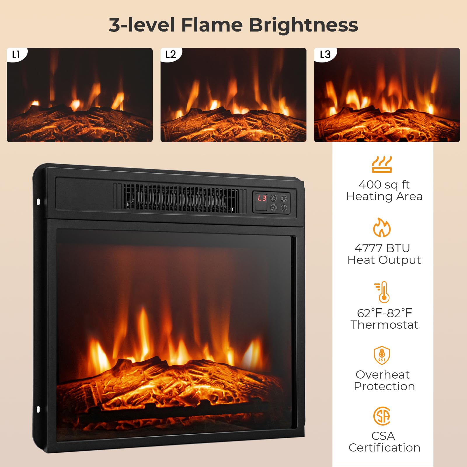 GOFLAME Fireplace TV Stand with LED Lights for TV up to 65β, Entertainment Center with 18β Electric Fireplace, Remote & APP Control, TV Console with Adjustable Glass Shelves (Black)