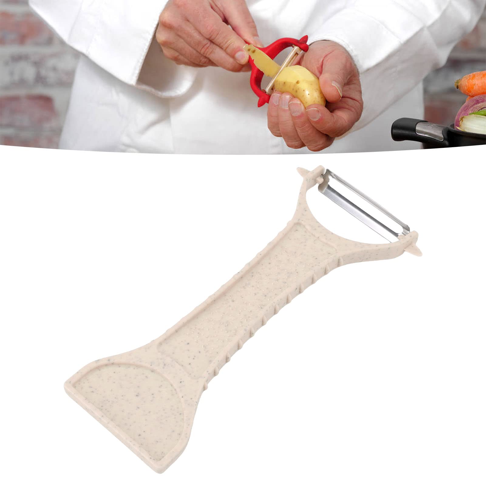 Fruit Peeler, Comfortable Handle Potato Peeling Tool Ergonomic Head Stainless Steel for Kitchen (Beige)