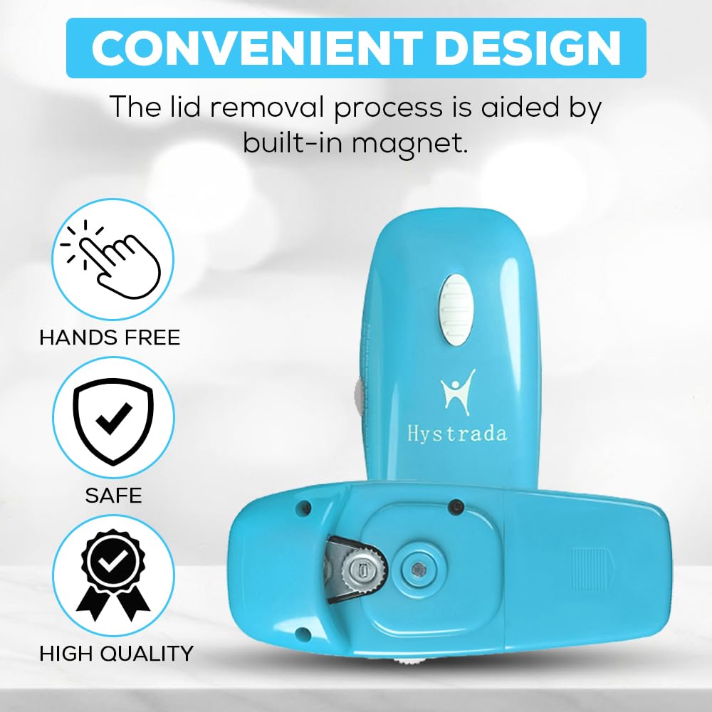 Hystrada Electric Can Opener - No Sharp Edge Handheld Can Opener - Battery Operated Can Opener - Easy One-Touch Operation Can Opener - Automatic Can Opener Works on All Types of Cans (Sky Blue)